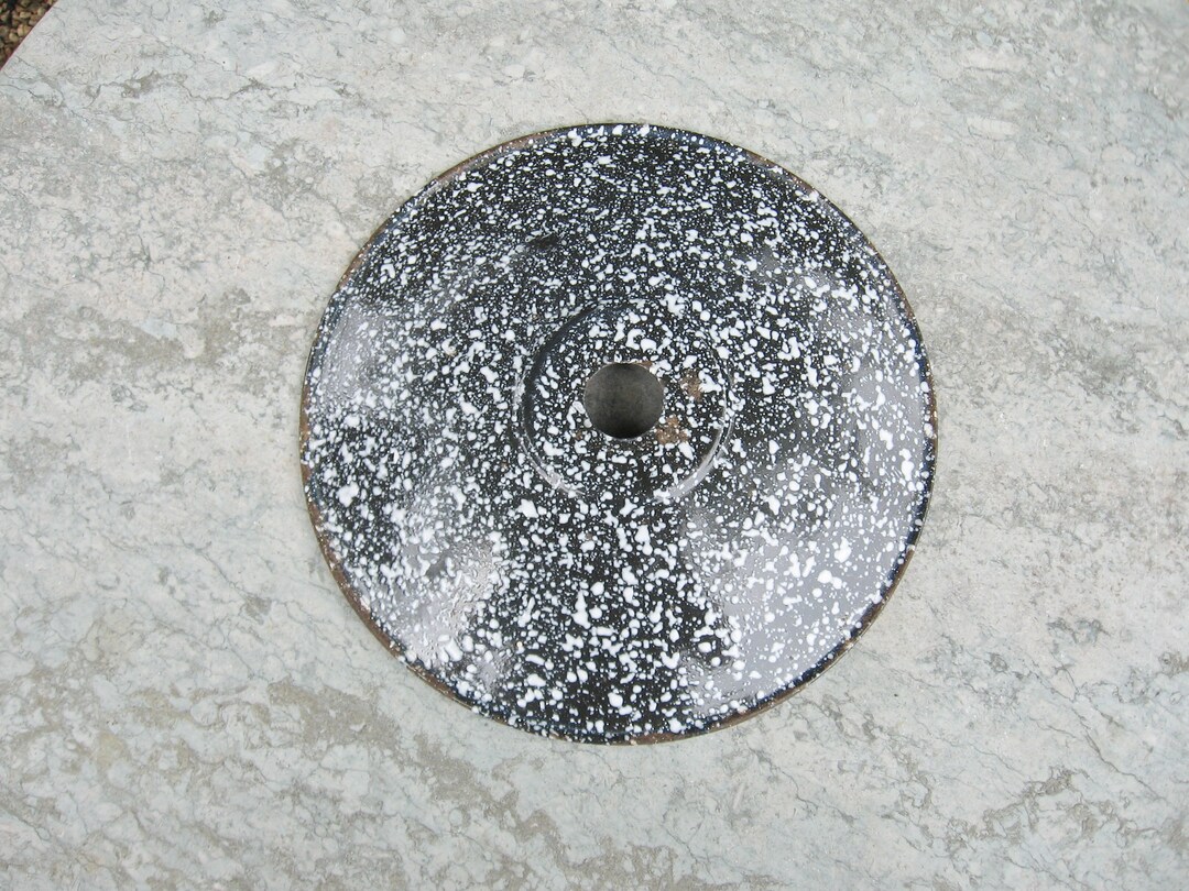 A Small Vintage French Black and White Mottled Enamel Industrial Light ...