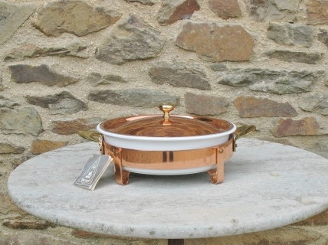 A Very Nice Vintage French Copper / Brass and Porcelain Lidded Serving ...