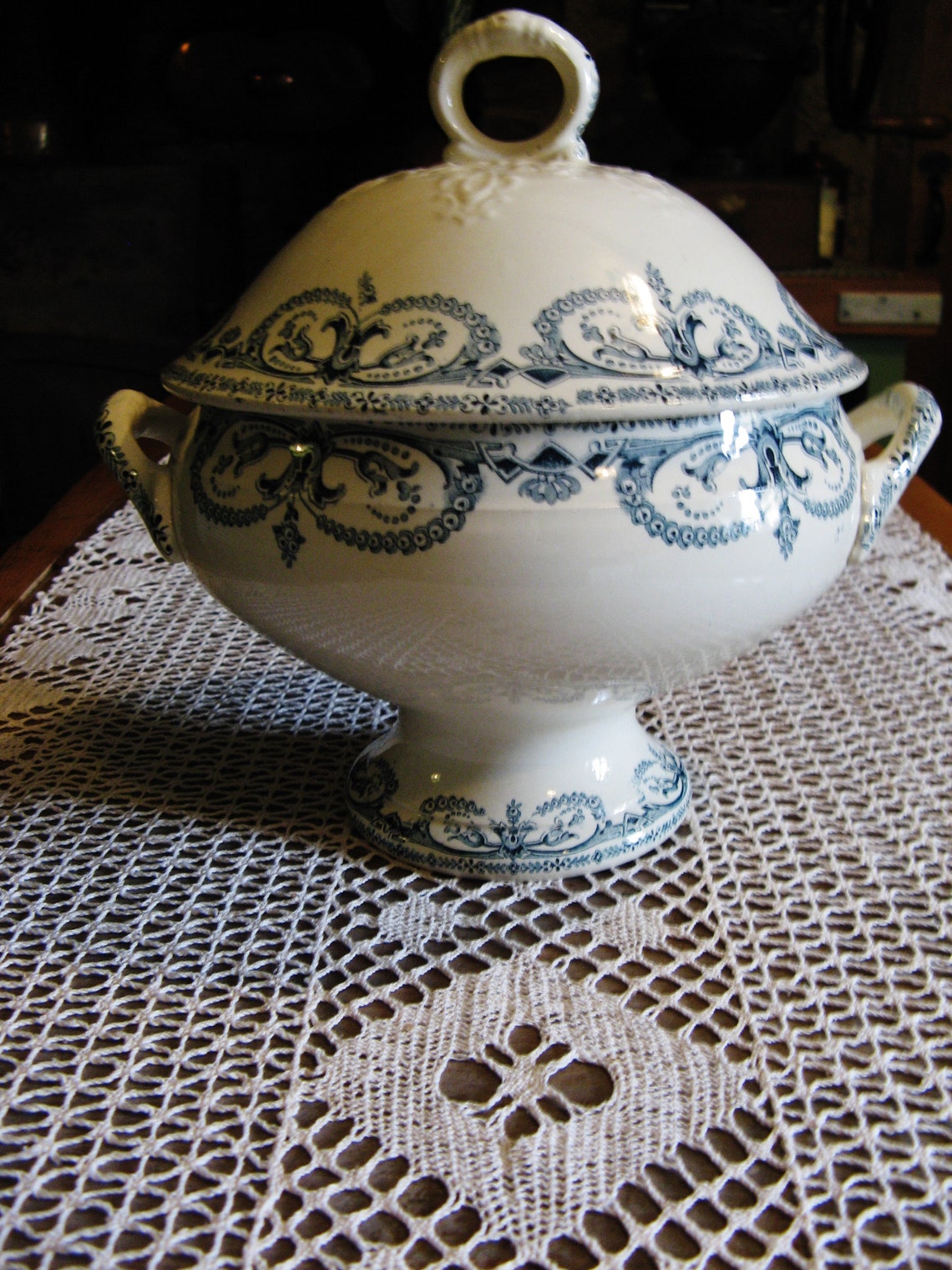 Beautiful Antique French Blue & White Ter De Fer / Ironstone Footed ...