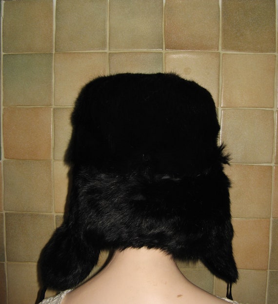 A Good Vintage French Unisex Black Rabbit Fur Hat / U… - Gem