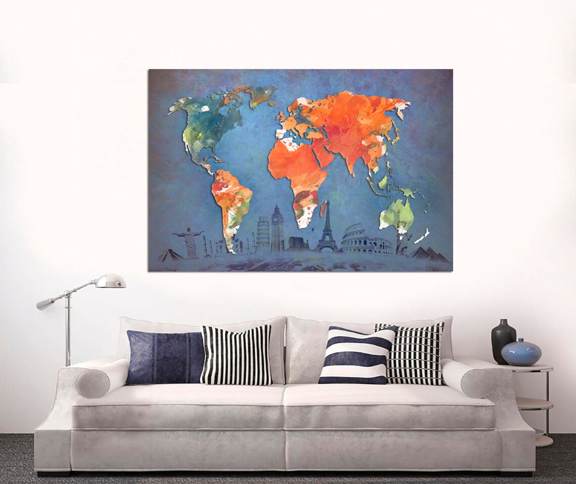 World Map Canvas Print World Map Canvas World Map Large - Etsy
