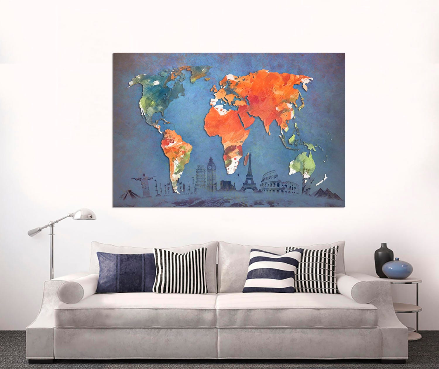 World Map Canvas Print World Map Canvas World Map Large | Etsy