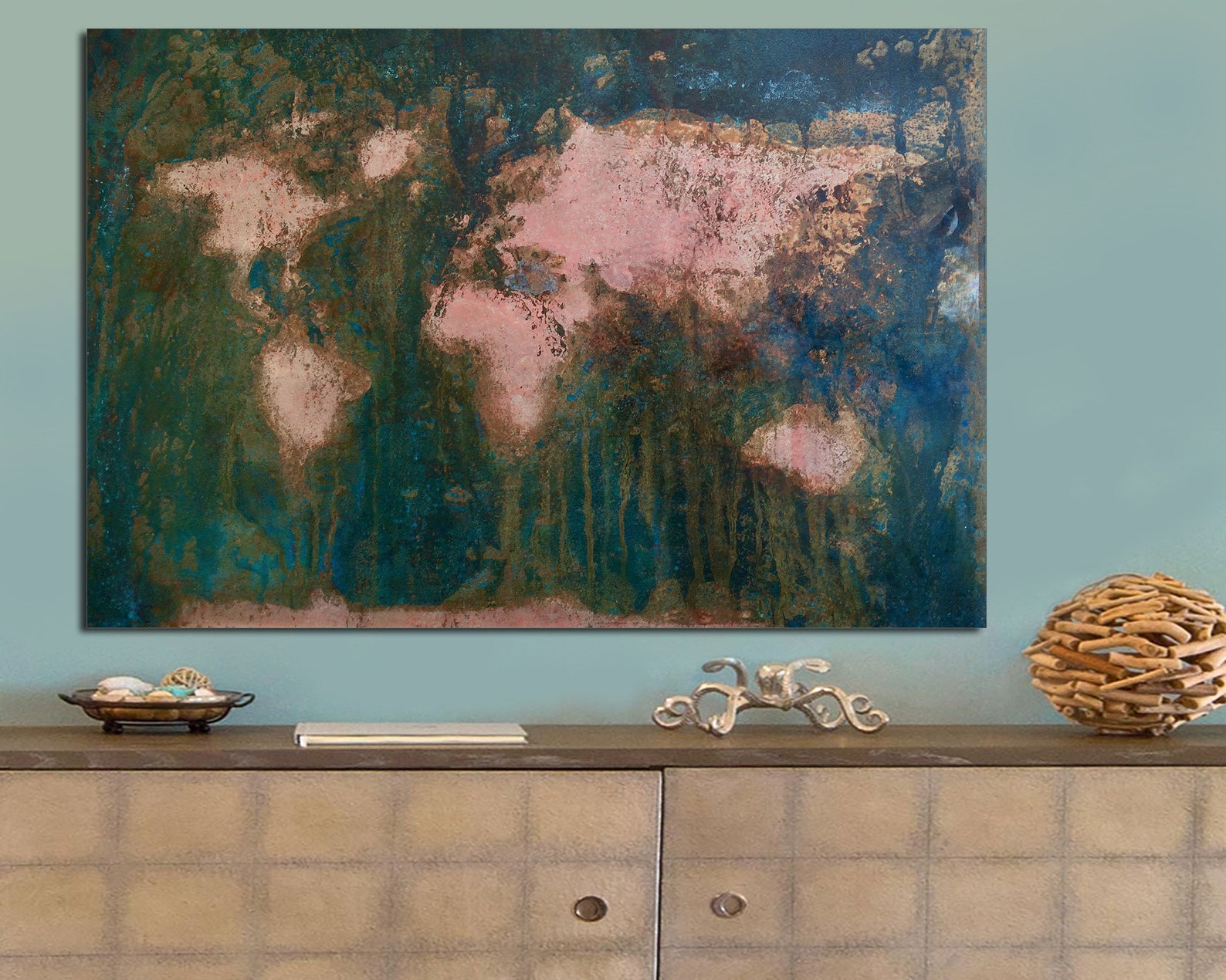 Rustic World Map Wall Art World Map Canvas Green World Map - Etsy