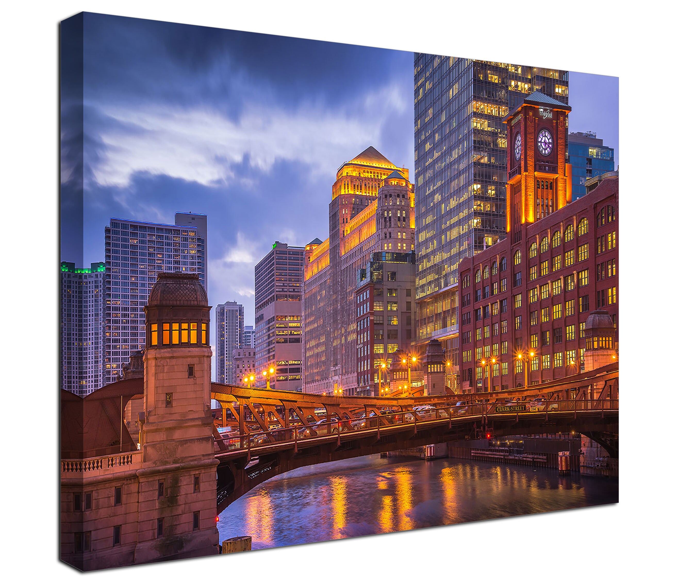 Night Bridge Downtown Chicago City Skyline Art Canvas Print | Etsy