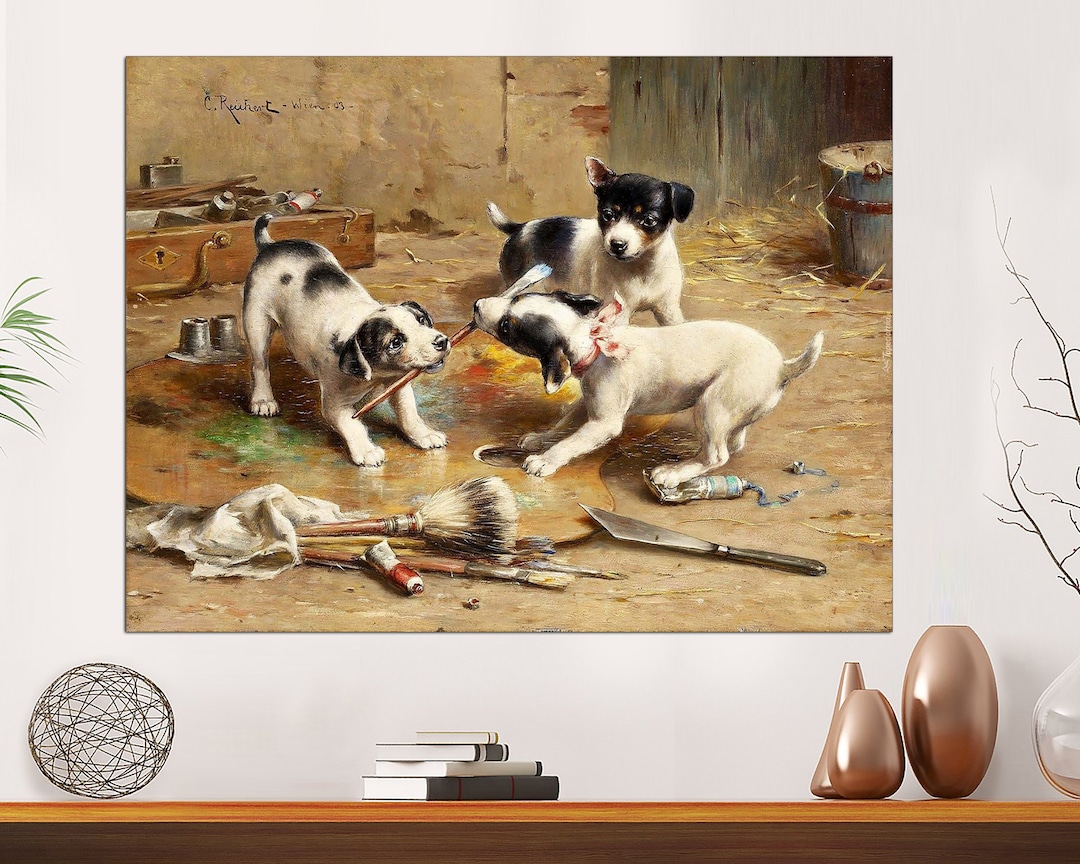 Budding Artists Canvas Print, Carl Reichert, Puppy Dog Art - Etsy