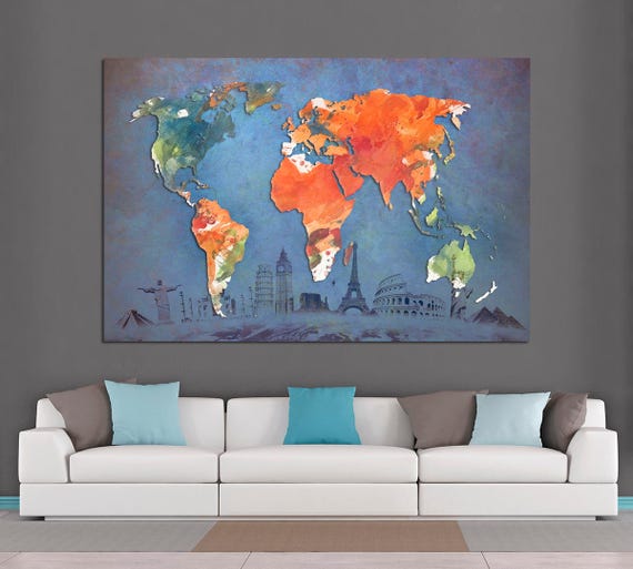 World Map Canvas Print World Map Canvas World Map Large | Etsy