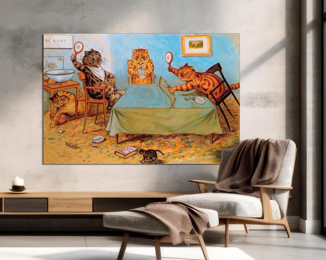 Louis Wain Cats Playing Ping Pong Canvas Print, Funny Cat Art - Etsy