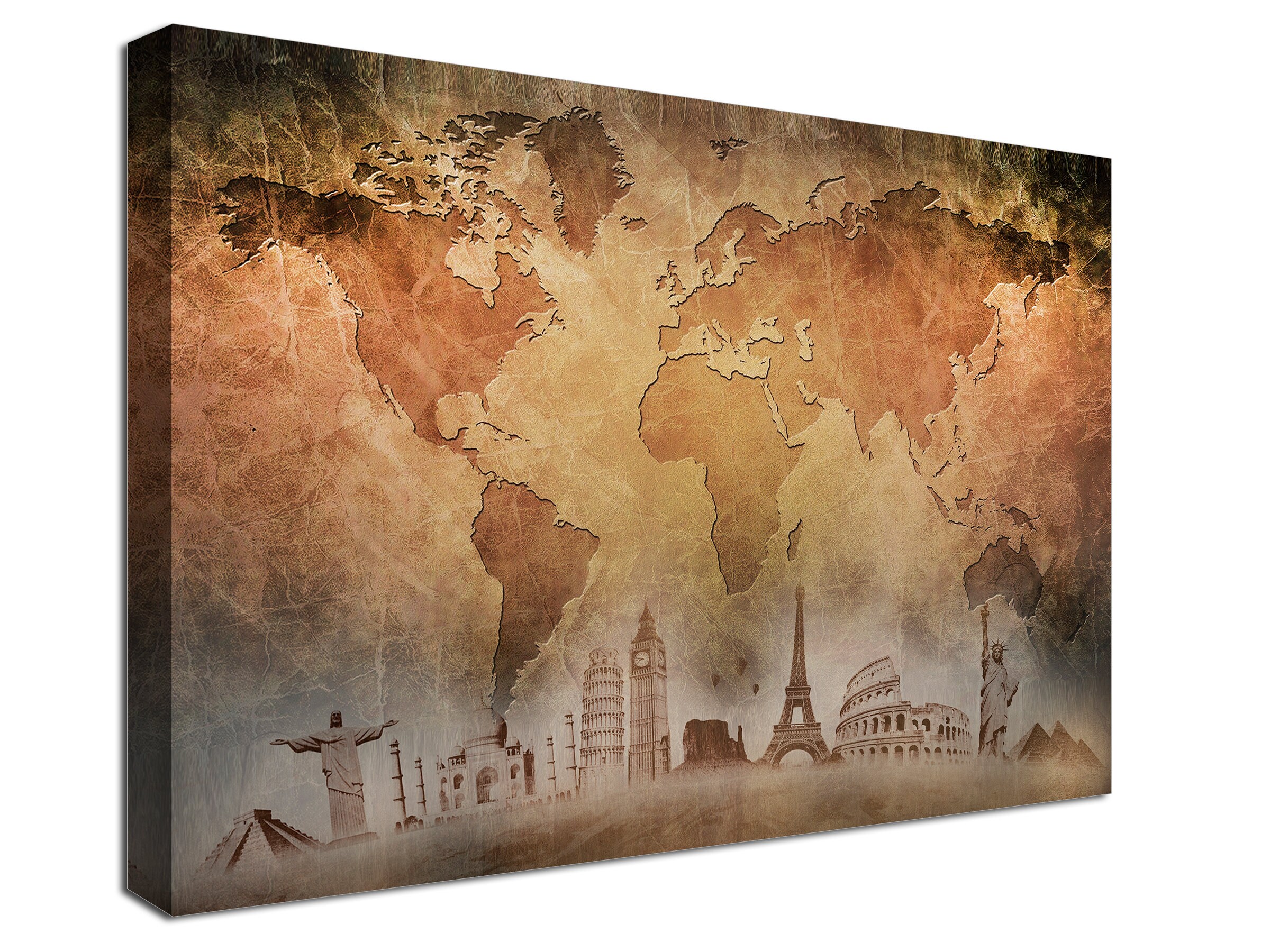 Vintage World Map Canvas Print, Landmarks Wall Art, Home Decor - Etsy