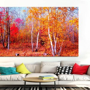 Red Fall Forest Canvas Art, Autumn Wall Decor, Autumn Canvas Print ...