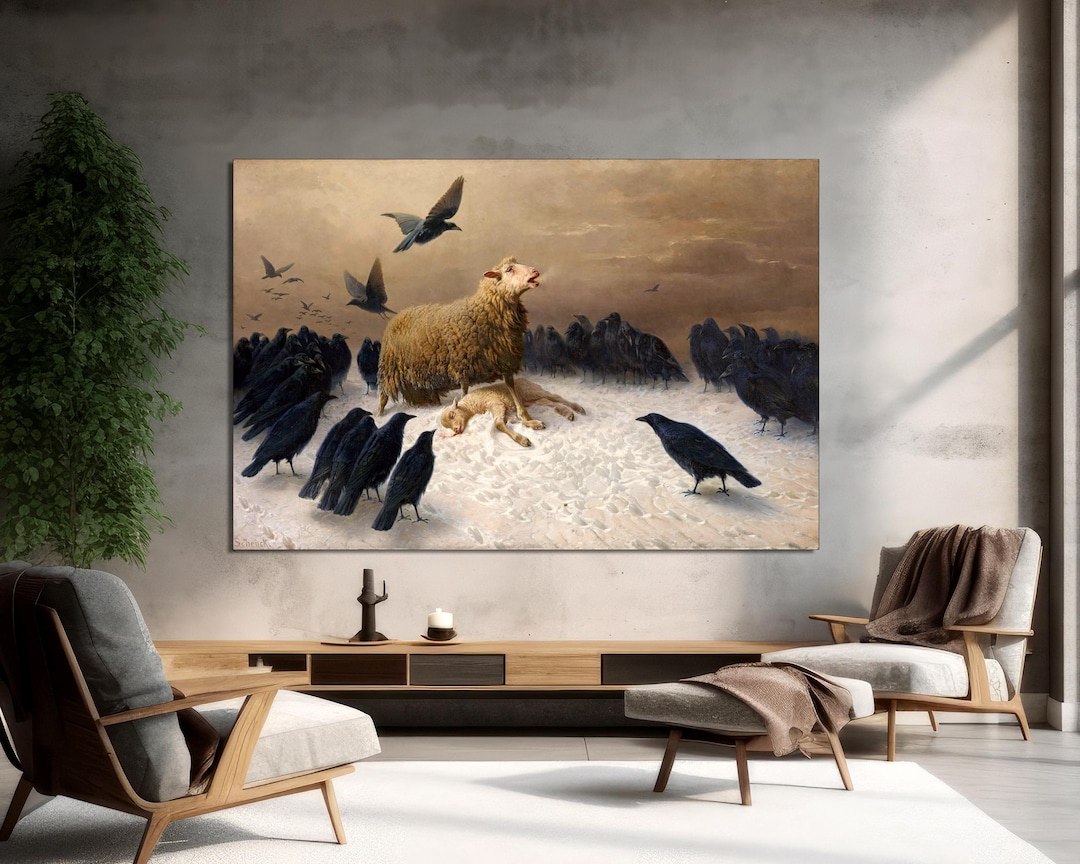 Anguish Sheep and Crows Canvas Wall Art, Friedrich Schenck, Canvas Art ...