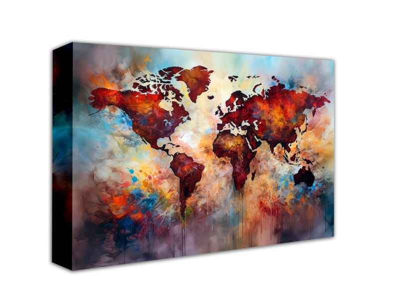 Abstract World Map Canvas Print, Ready to Hang - Etsy