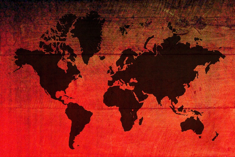 Red and Black World Map Canvas Print, Large Wall Art - Etsy