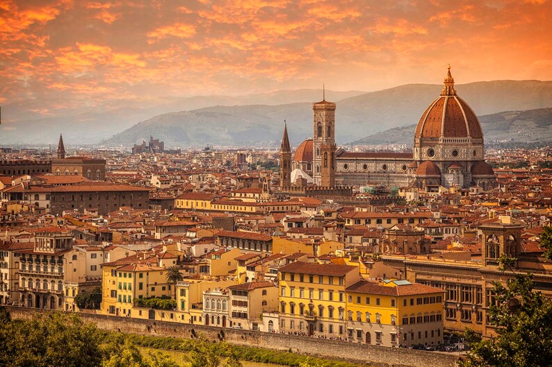 Florence Sunset Aerial Canvas Art Print, Tuscany Italy, Ready to Hang ...