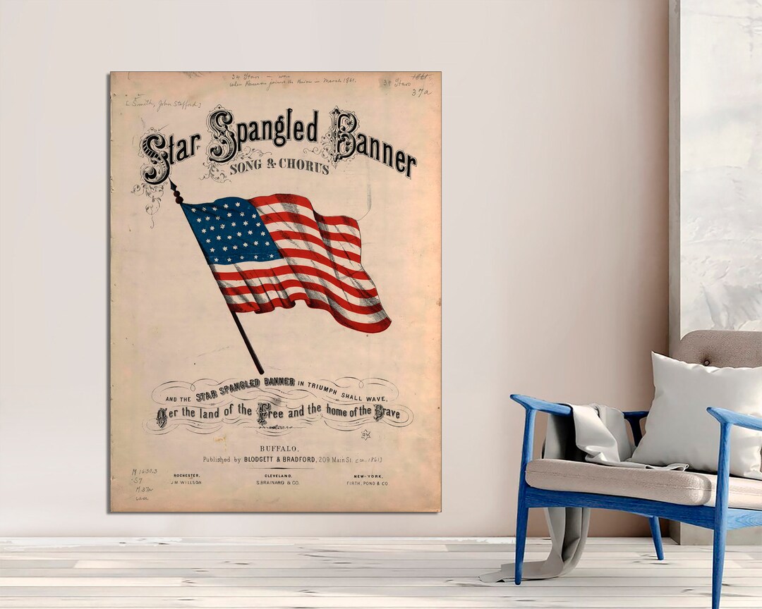 Star Spangled CANVAS Wall Art, Vintage Star-spangled Music Canvas Art ...
