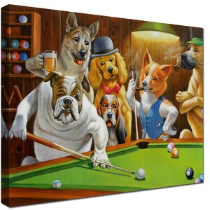 Dogs Playing Pool Billiards Oil Painting Pictures Printed on Canvas ...