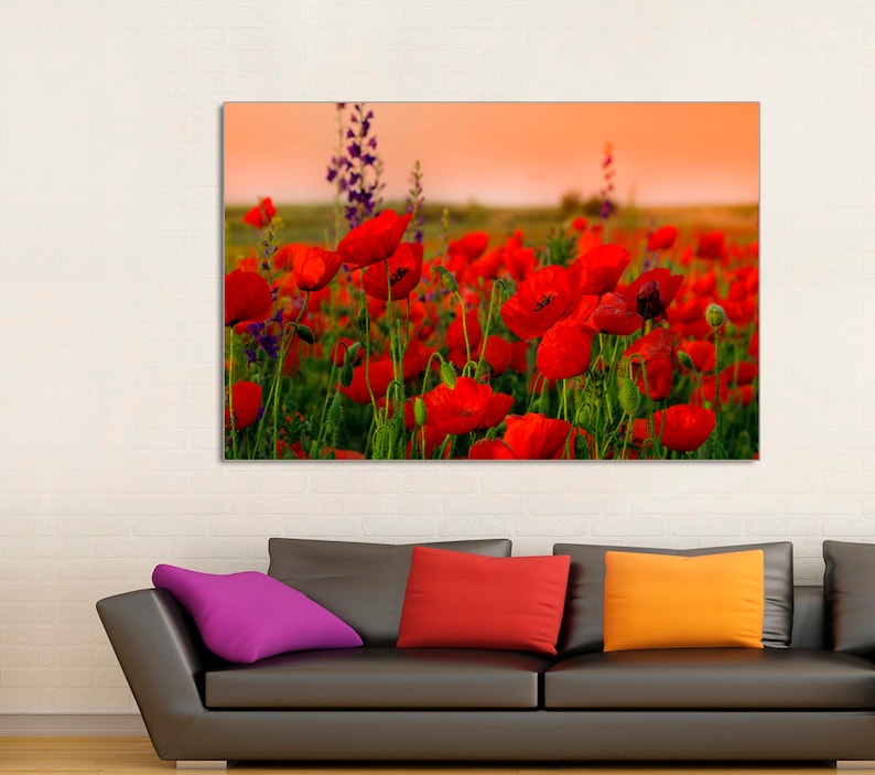 Poppy Field Poppy Canvas Prints Red Poppy Field Home Decor | Etsy