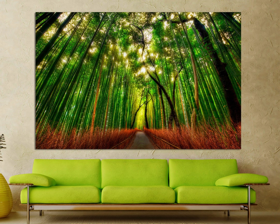 Bamboo Wall Art, Nature Inspired Green Large Art on Cavas, Green Bamboo ...