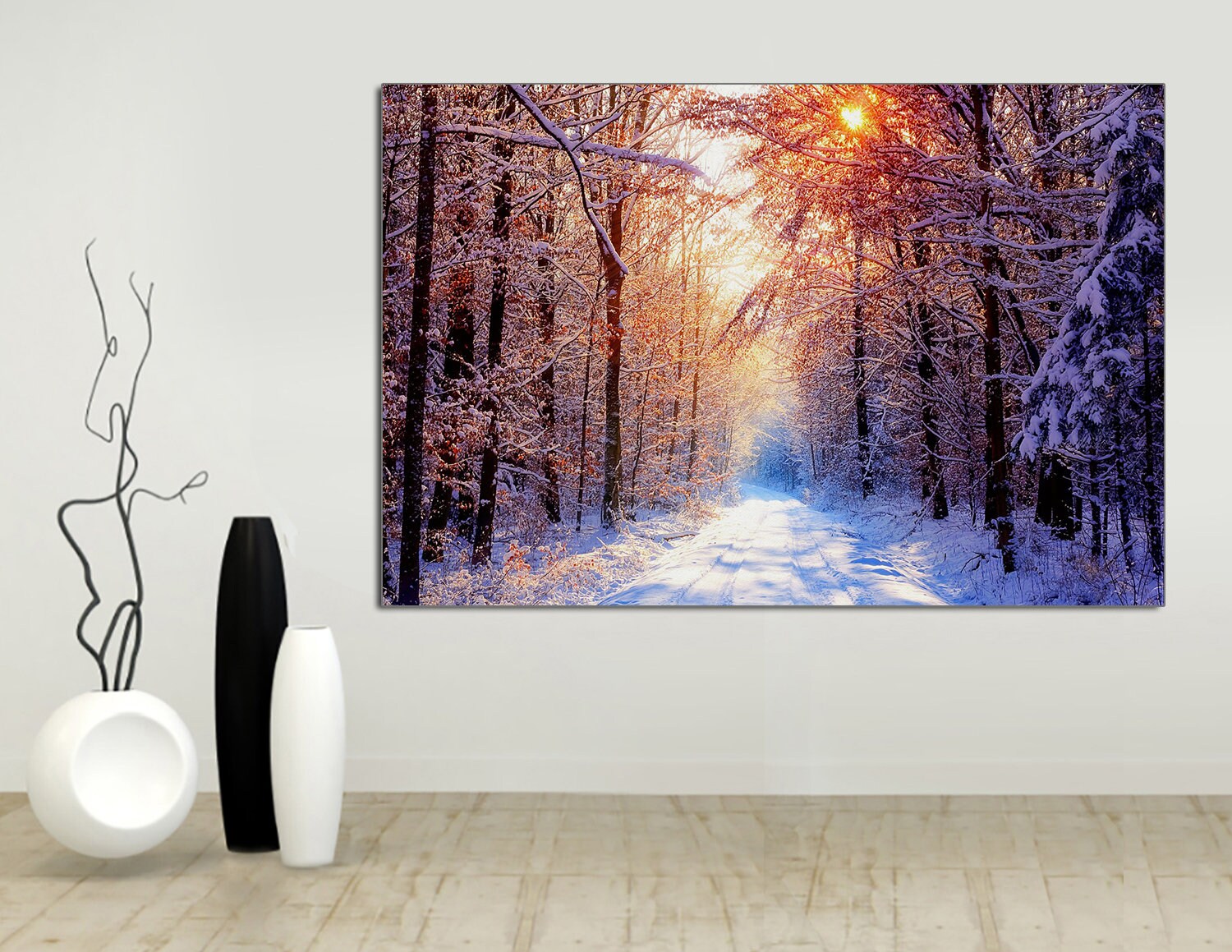 Winter Sunset Forest Canvas Print, Snow Scene Wall Art - Etsy
