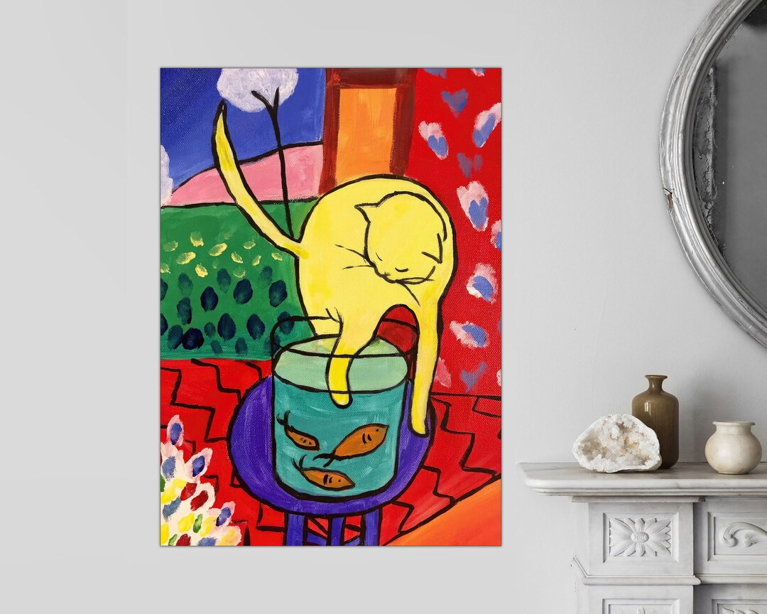 Matisse Cat and Red Fish Canvas Print, Modern Animal Art, Ready to Hang ...