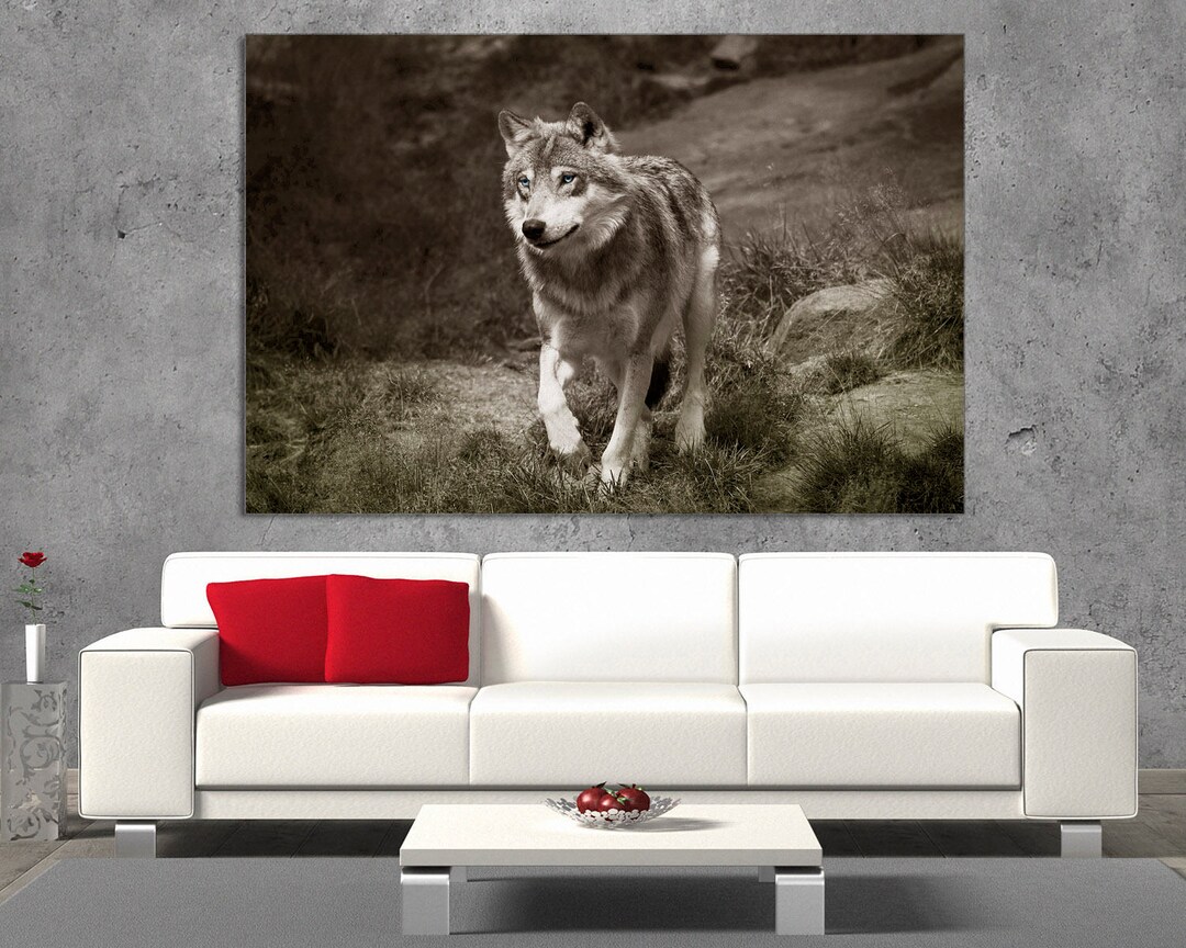 Grey Wolf Canvas Print, Wolf Wall Art, Canvas Print. Wall Art, Black ...