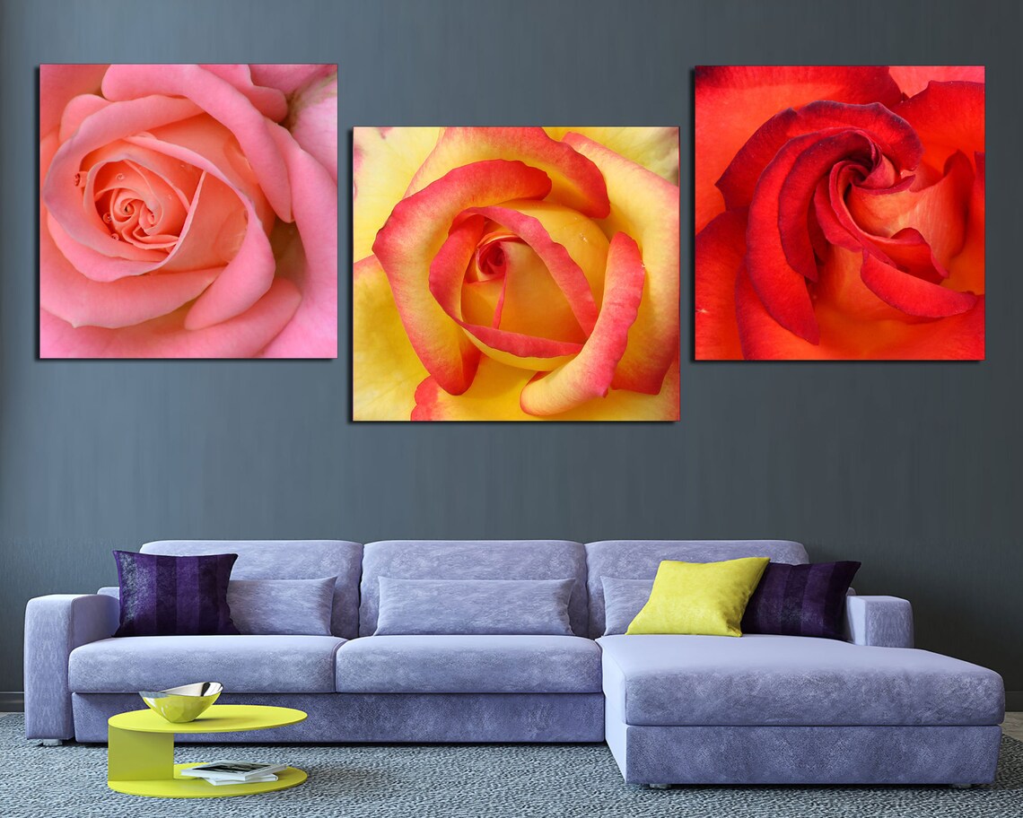 Rose Canvas Art Set of 3, Floral Wall Decor - Etsy