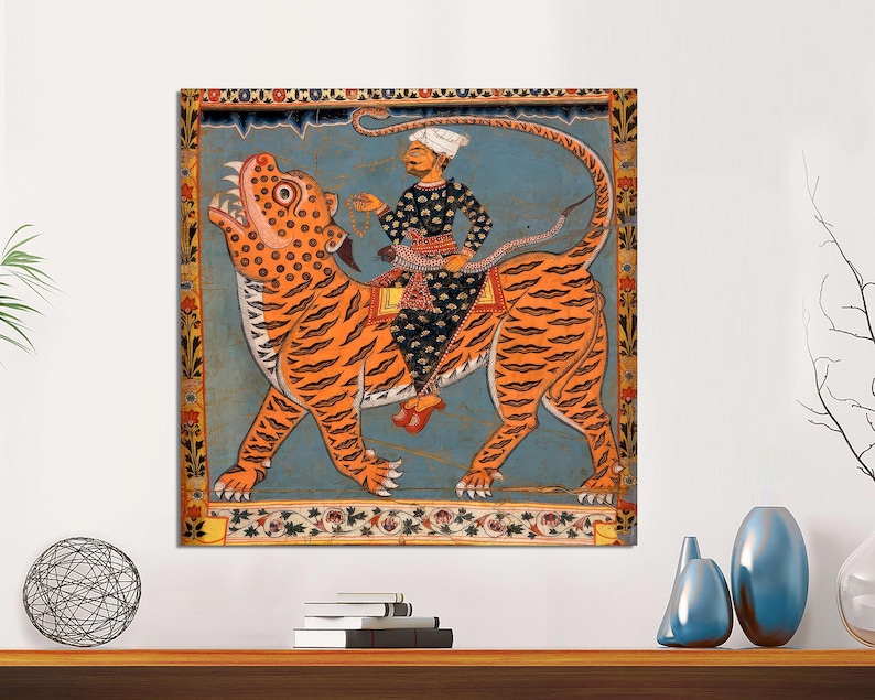 Pir Gazi and Tiger Canvas Art Print, Sufi Mystic Feline, Ready to Hang ...
