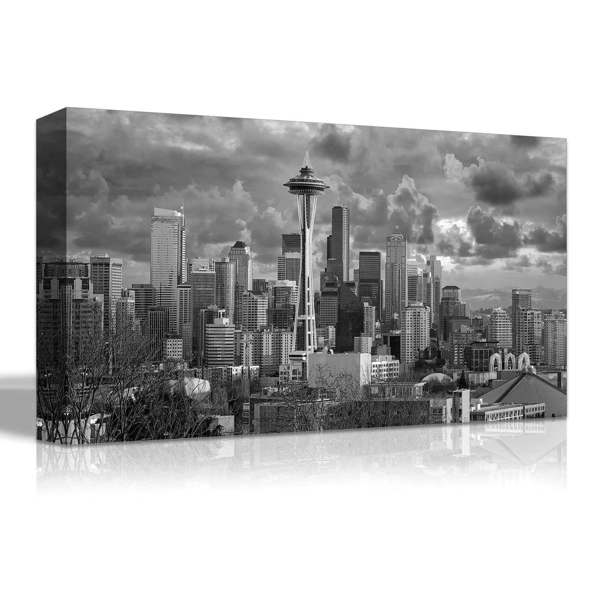 Black and White Seattle Skyline Panorama at Sunset as Seen | Etsy