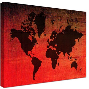 Red and Black World Map Canvas Print, World Map Canvas, World Map Large ...