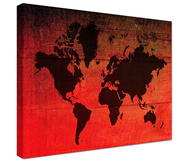 Red and Black World Map Canvas Print, Large Wall Art - Etsy
