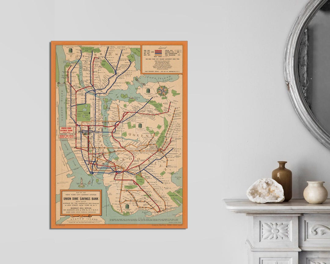 Vintage New York City Subway System Map 1954, Giclee Fine Art ...