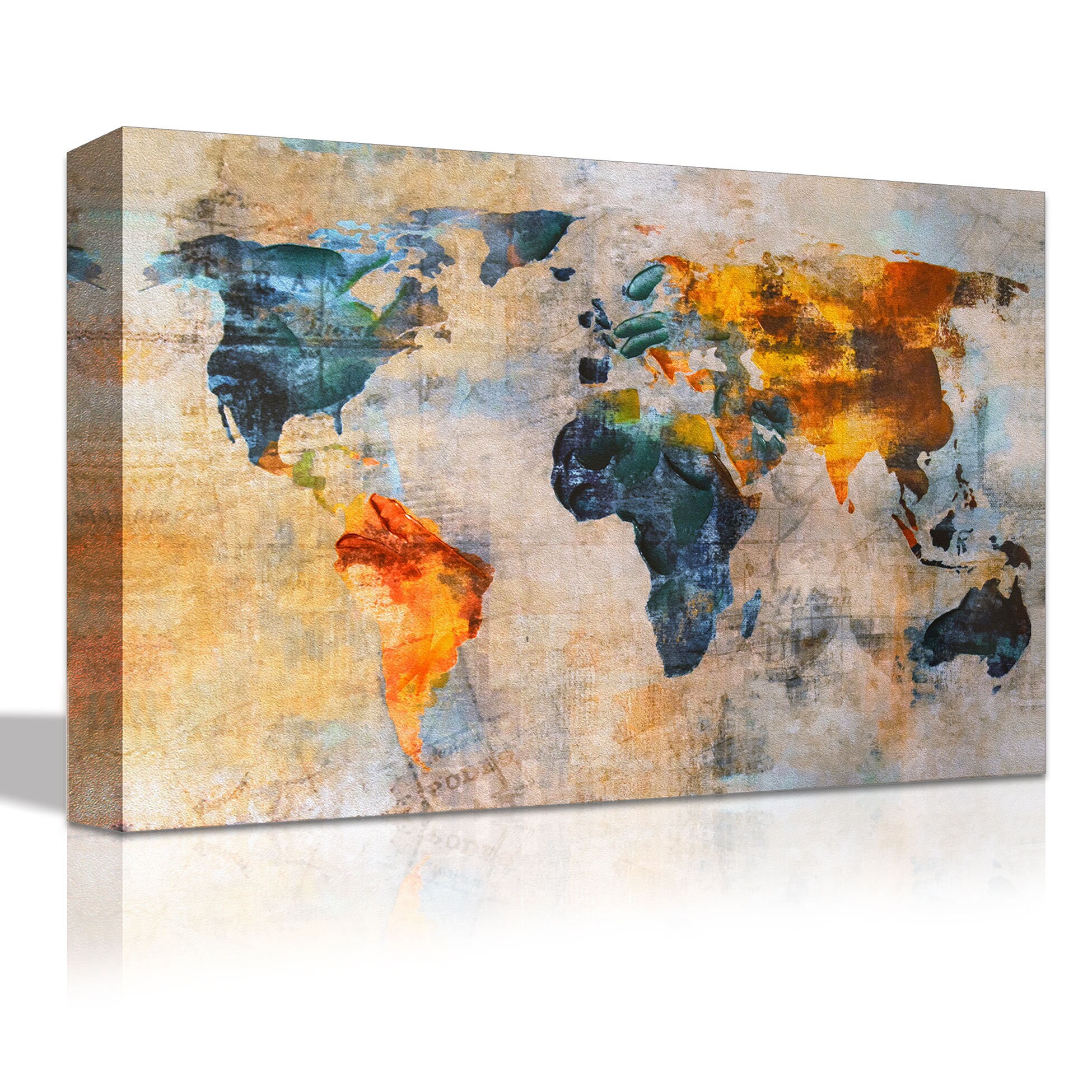 Watercolor Colorful Large World Map Canvas Print Ready to - Etsy