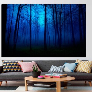 Deep Dark Blue Forest, Trees, Beautiful Blue Forest Canvas Print ...