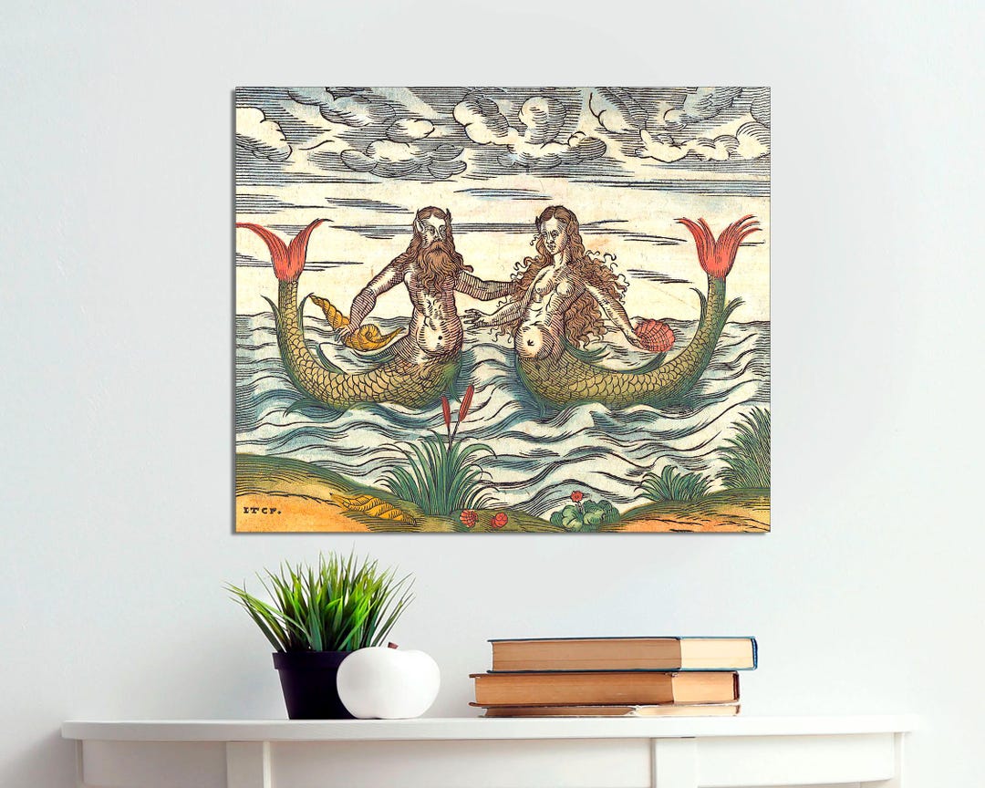 Medieval Mermaids Print, Antique Mermaid and Merman,vintage Mermaid Art ...