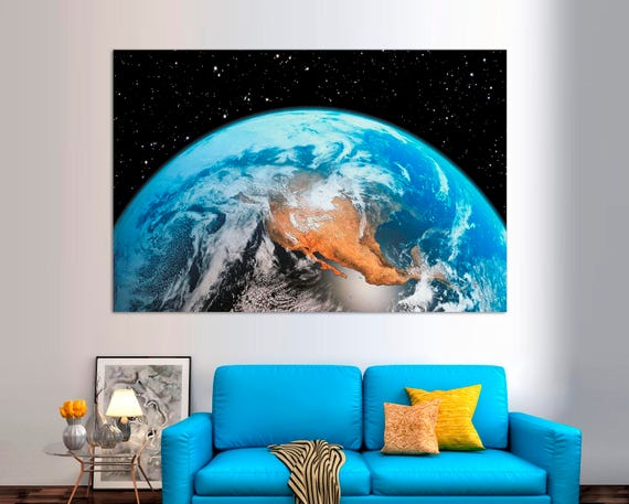 Planet Earth Space Print World Canvas World Earth Large | Etsy