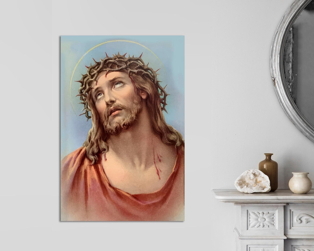 Jesus With Crown of Thorns, Catholic Canvas Print, Ready to Hang - Etsy