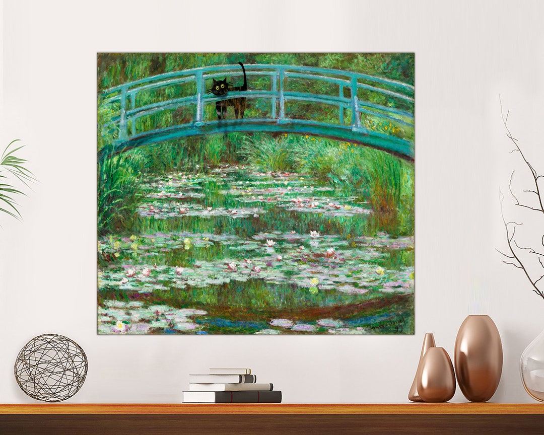 Monet Waterlily Cat Print, Claude Monet Cat Poster, Black Cat Art ...