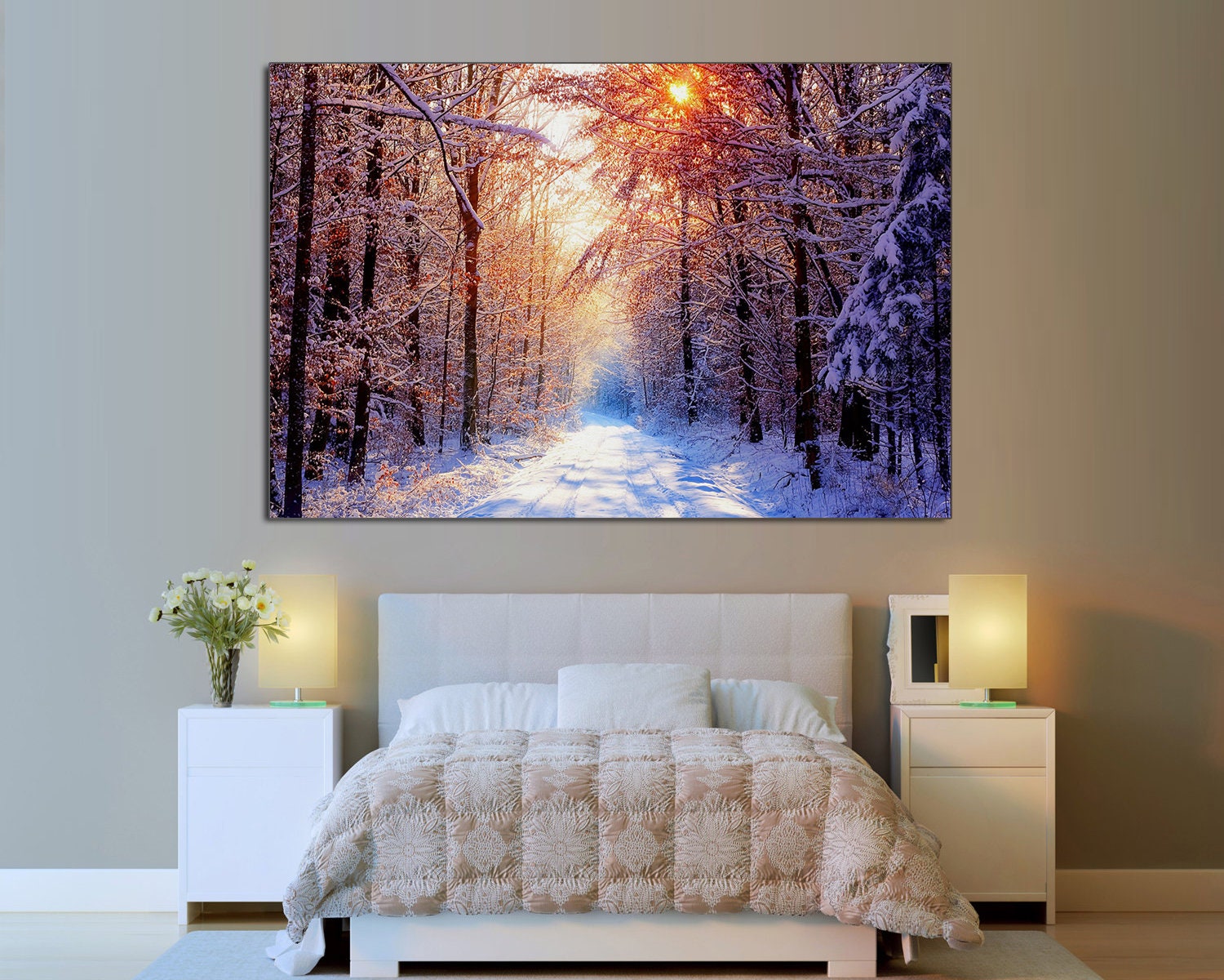 Winter Sunset Forest Canvas Print, Snow Scene Wall Art - Etsy