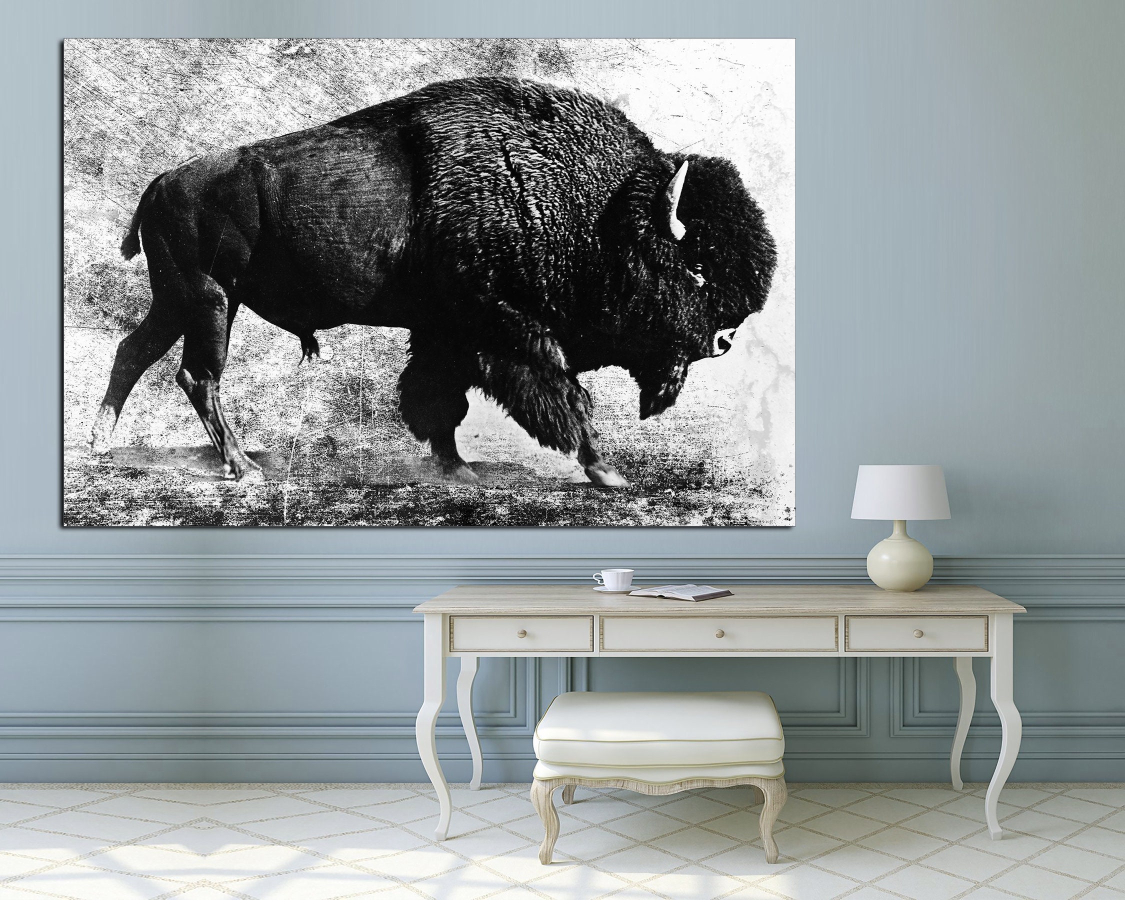 American Bison Canvas Print, Black and White Wall Art, Ready to Hang - Etsy
