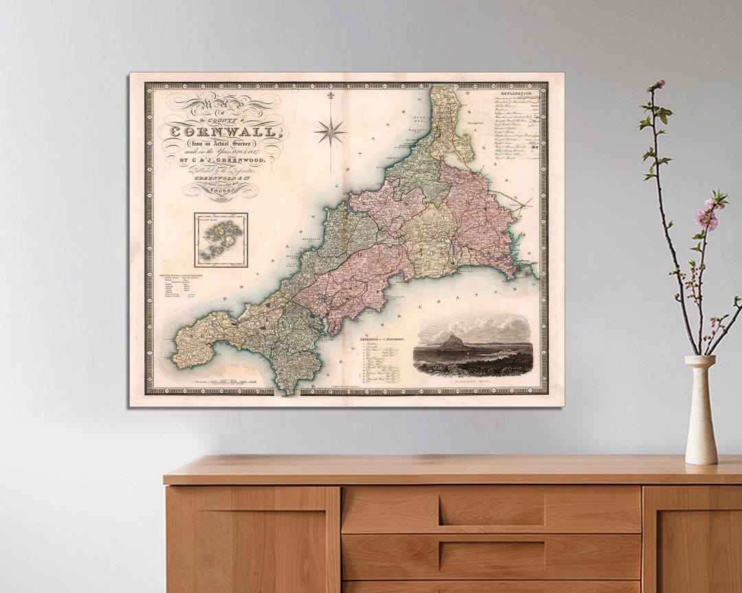 Cornwall England Map, 1793 Vintage Style Canvas Print - Etsy