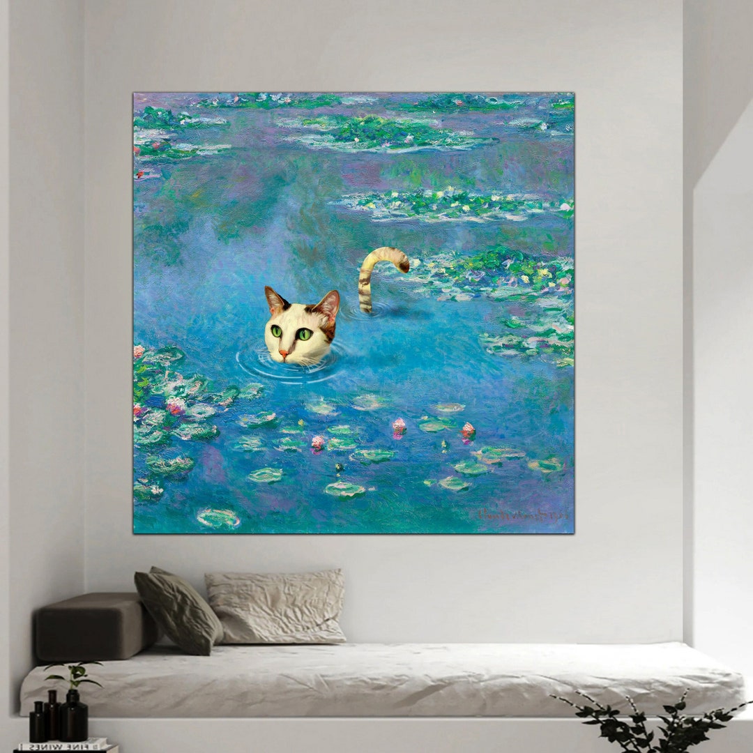 Cat Print Monet Waterlily Funny Orange Tabby Gift Poster Wall Art Home ...