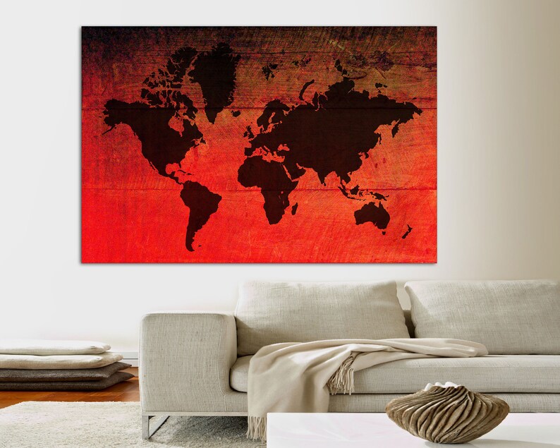 Red and Black World Map Canvas Print, Large Wall Art - Etsy