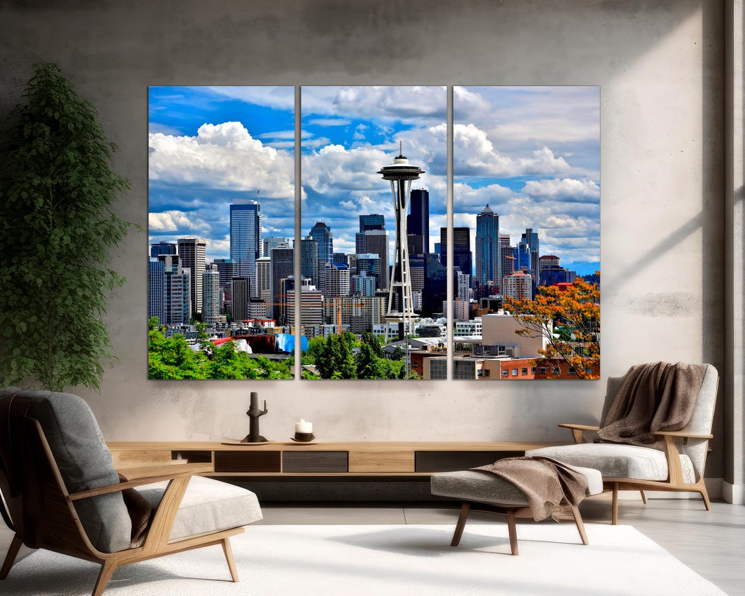 3-panel Art, Seattle Cityscape Skyline Wall Art, Seattle Washington ...