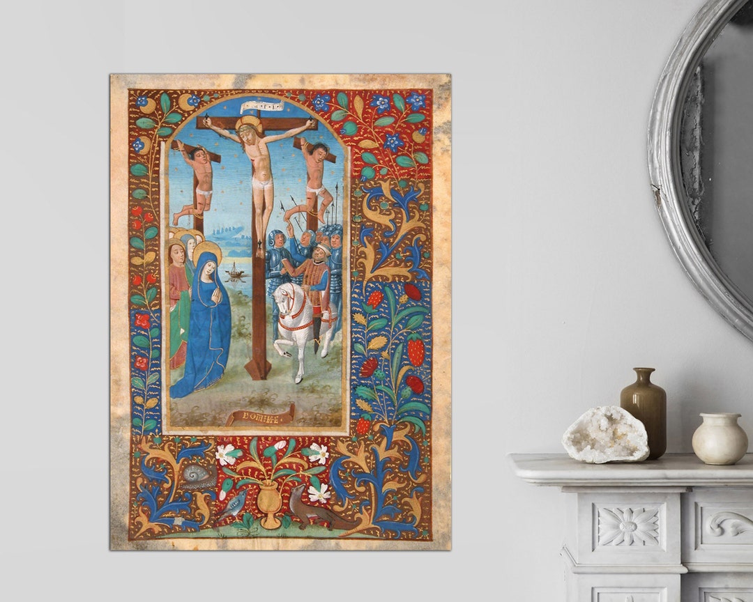 Manuscript Leaf With the Crucifixion, From a Book of Hours, Canvas ...