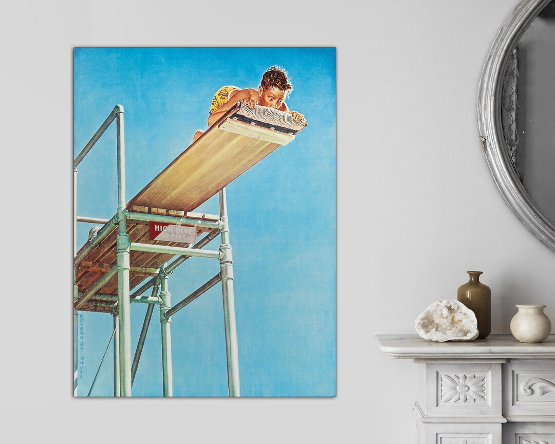 Boy on High Dive Norman Rockwell Canvas Art Print Canvas - Etsy