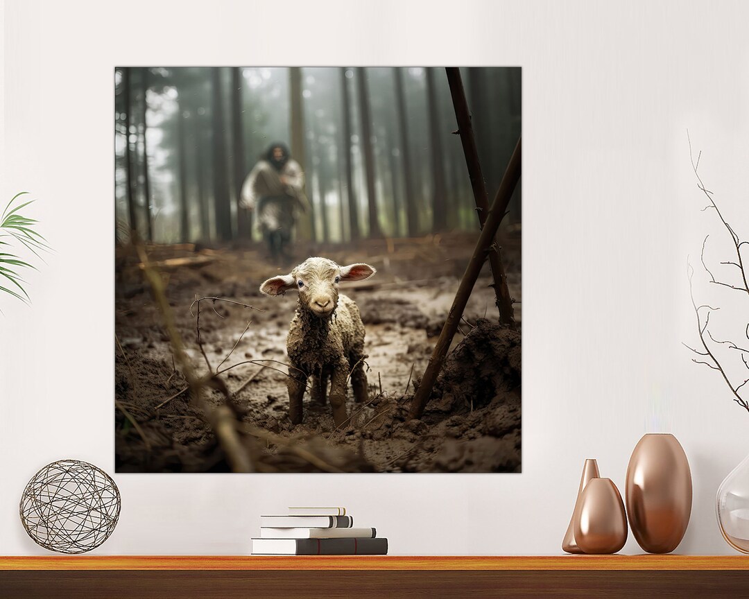 Jesus Running After Lamb Canvas Print, Christian Home Decor - Etsy