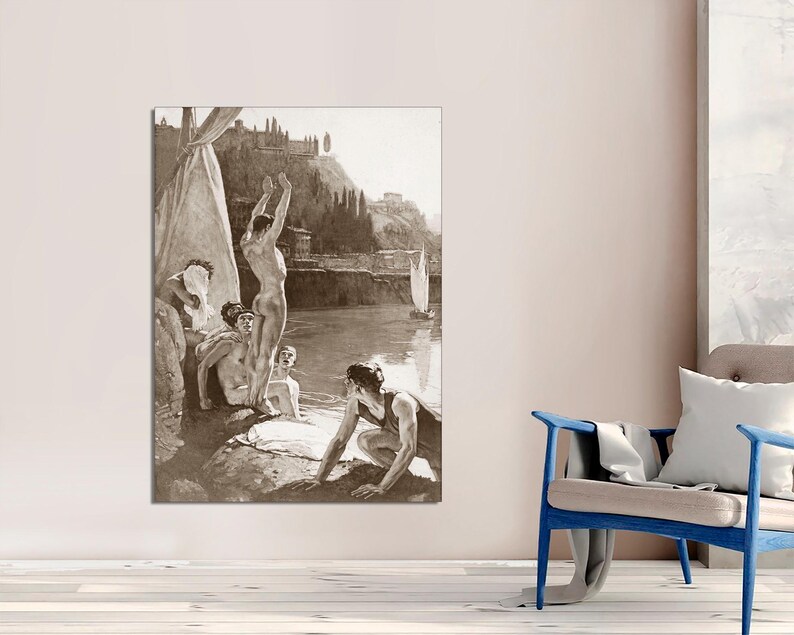 Georges Paul Leroux Print Bathers Of The Tiber Nude Men Art Ready To