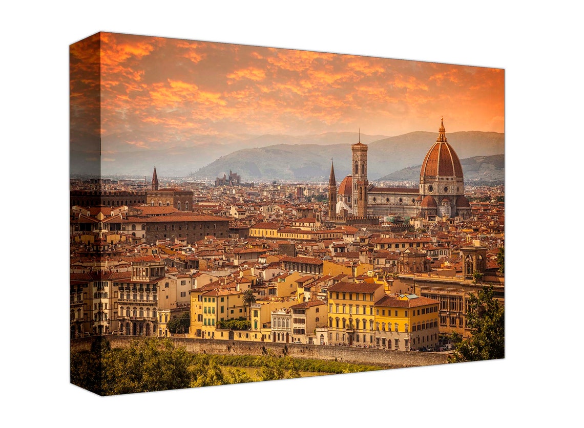 Florence Sunset Aerial Canvas Art Print, Tuscany Italy, Ready to Hang ...