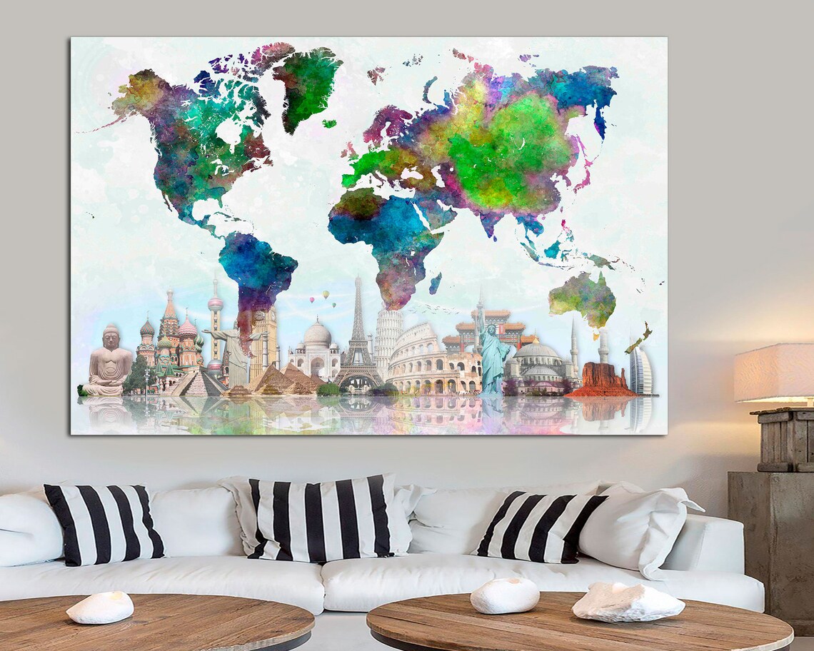 World Map Canvas Print World Map Canvas World Map Large - Etsy