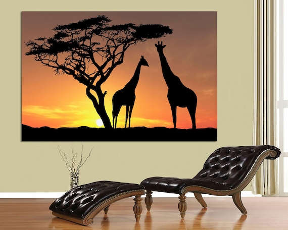 Giraffe Sunset Animal Picture Art Print on Canvas Giraffe | Etsy