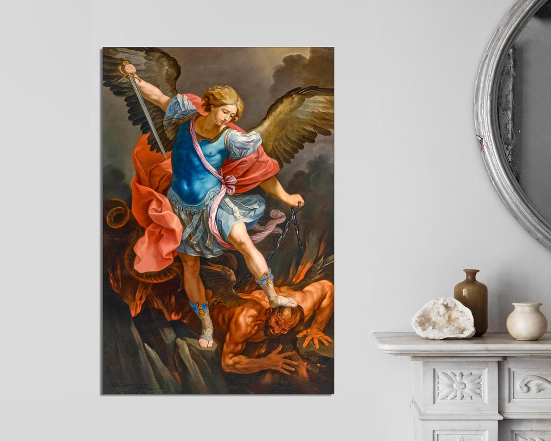 The Archangel Michael Defeating Satan - by Guido Reni, Medieval ...
